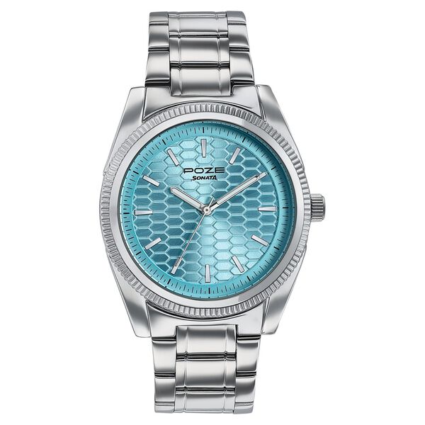 Buy Online Poze By Sonata Quartz Analog Blue Dial Silver Metal Strap ...