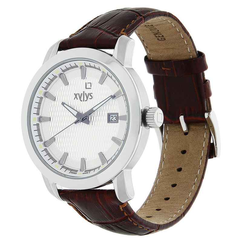 Buy Online Xylys Quartz Analog with Date Silver Dial Leather Strap ...