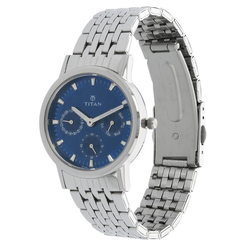 Buy Online Titan Quartz Analog with Day and Date Blue Dial Stainless ...