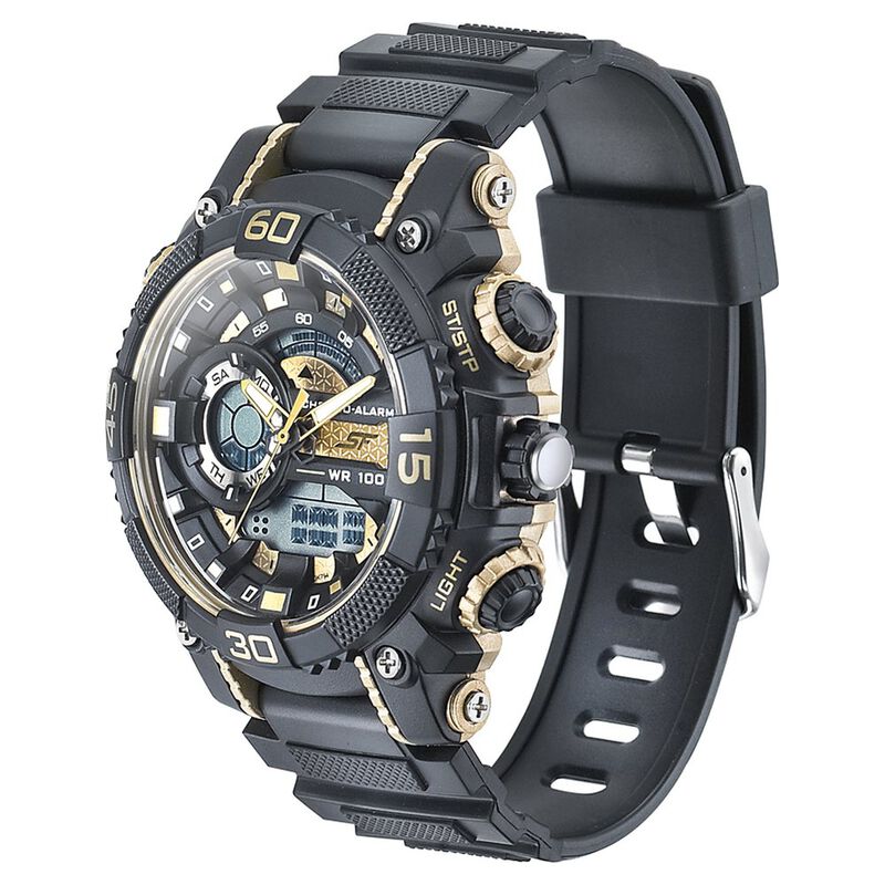 Buy Online SF Quartz Analog Digital Golden Dial PU Strap Watch for Men ...