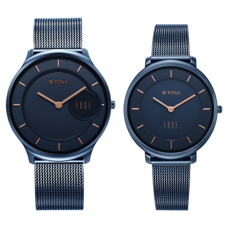 Buy Online Titan Edge Pair Slim Stainless Steel Strap Blue Dial Analog ...