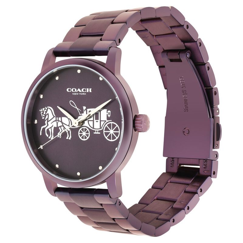 Buy Online Coach Quartz Analog Purple Dial Stainless Steel Strap Watch ...