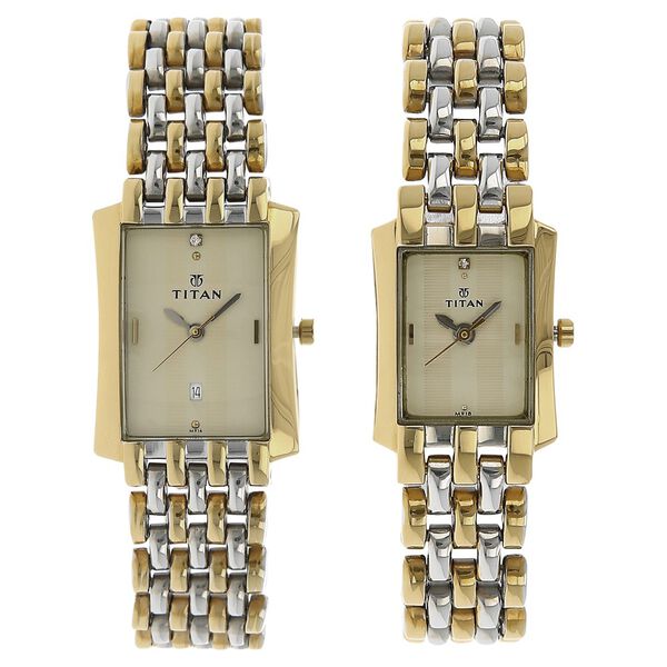 Buy Online Titan Quartz Analog with Date Champagne Dial Metal Strap ...