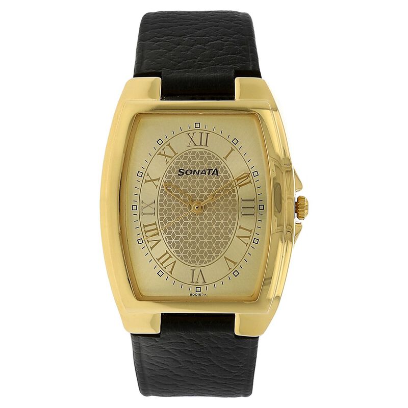 Buy Online Sonata Quartz Analog Champagne Dial Leather Strap Watch for ...