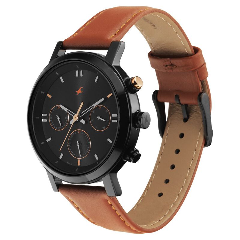 Buy Online Fastrack Tick Tock Quartz Analog Black dial Leather Strap ...
