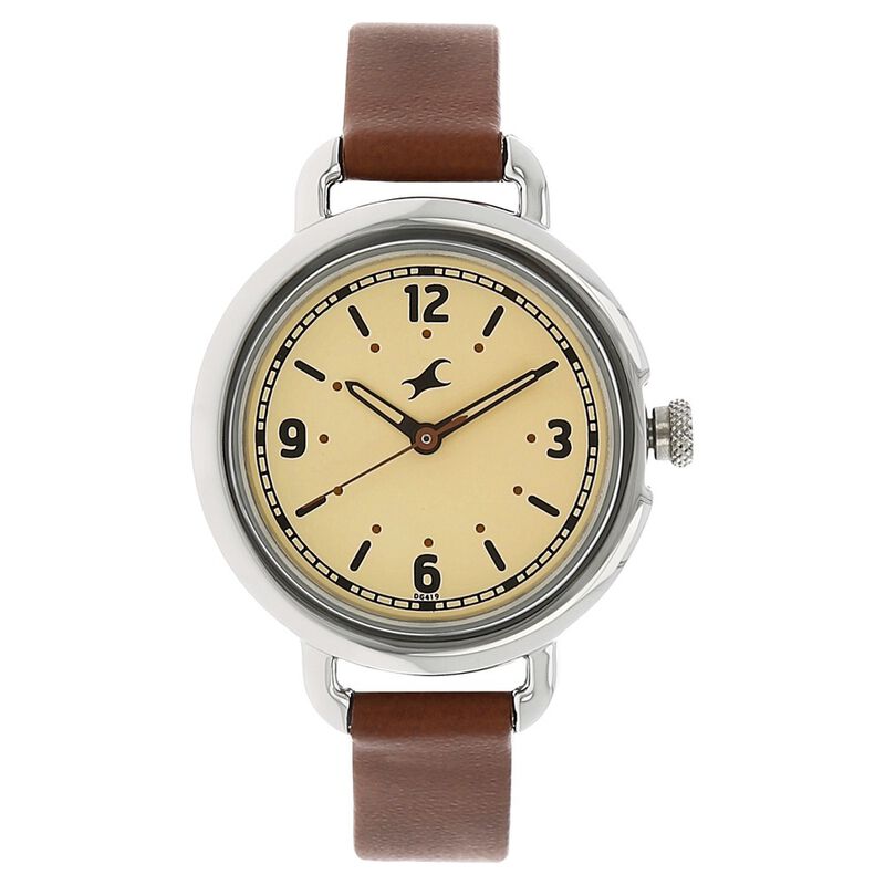 Buy Online Fastrack Bare Basics Quartz Analog Beige Dial Leather Strap ...