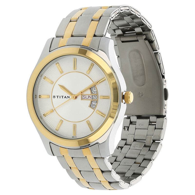 Buy Online Titan Quartz Analog with Day and Date Silver Dial Stainless ...