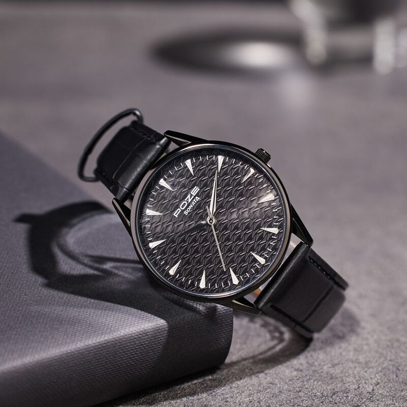 Buy Online Sonata Poze Quartz Analog Black Dial Black Color Leather ...