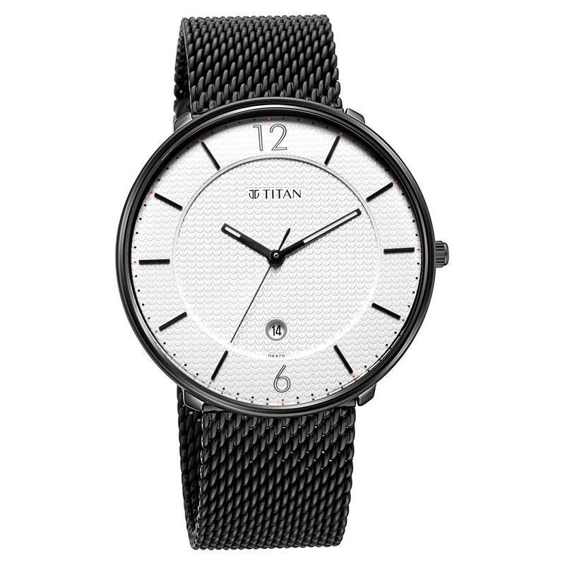 Buy Online Titan Minimals White Analog with Date Stainless Steel Strap ...