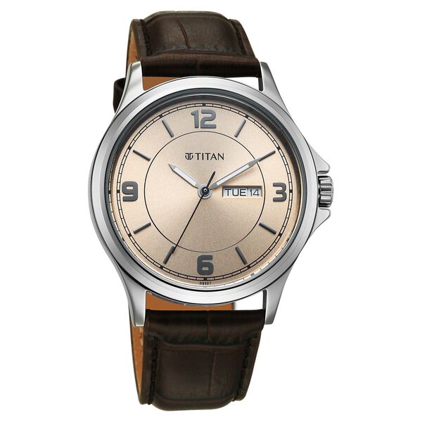 Buy Online Titan Neo Arabic Analog with Day Date Beige Dial Brown ...