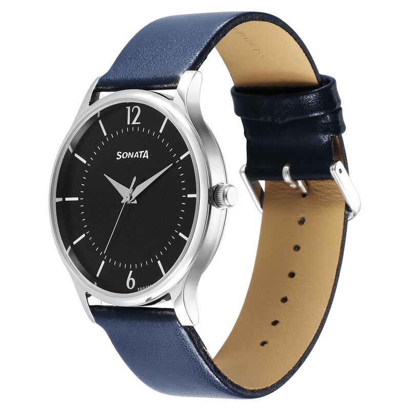 Buy Online Sonata Aspire Quartz Analog Black Dial Leather Strap Watch ...