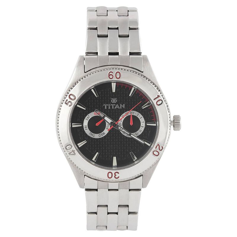 Buy Online Titan Quartz Multifunction Black Dial Stainless Steel Strap ...