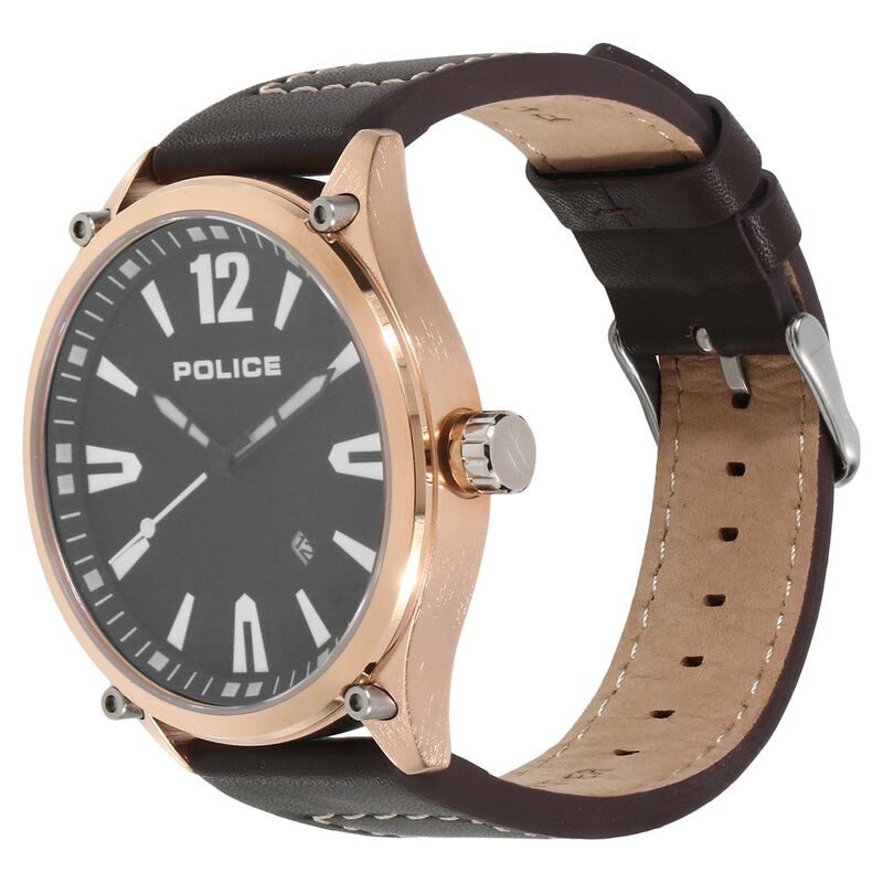 Buy Online Police Quartz Analog with Date Black Dial Leather Strap ...