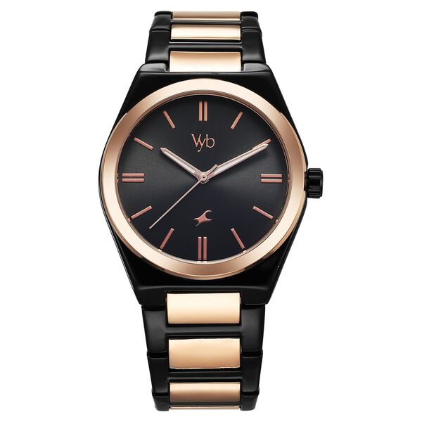 Buy Online Fastrack Vyb Nimbus Quartz Analog Black Dial Two Toned Color Metal Strap Watch For ...