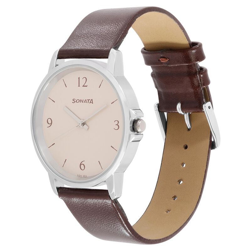 Buy Online Sonata Quartz Analog Brown Dial Leather Strap Watch for Men ...