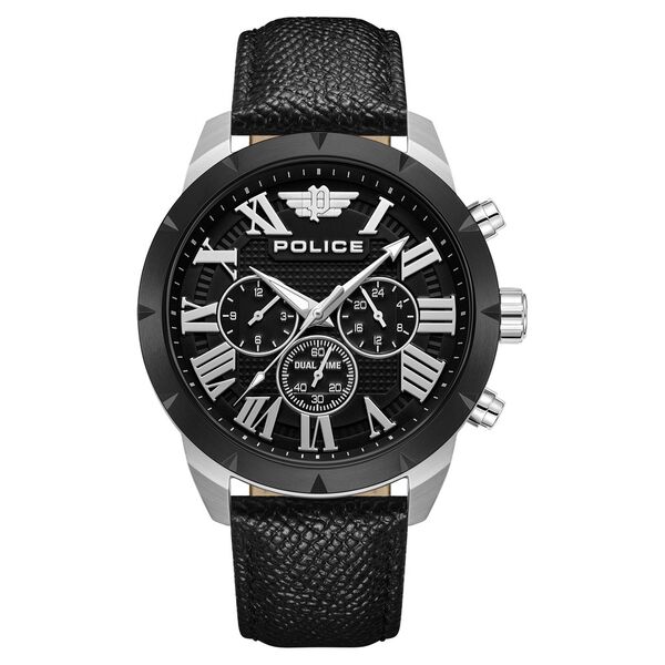 Buy Online Police Quartz Multifunction Black Dial Black Leather Strap ...