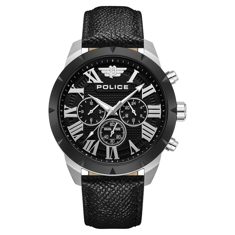 Buy Online Police Quartz Multifunction Black Dial Black Leather Strap ...