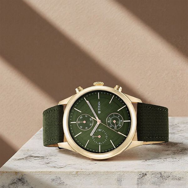 Buy Online Titan Neo Splash Green Dial Quartz Analog with Date Fabric ...