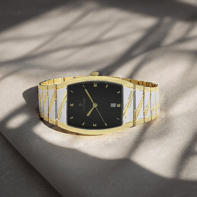 Buy Online Titan Quartz Analog with Date Black Dial Stainless Steel ...