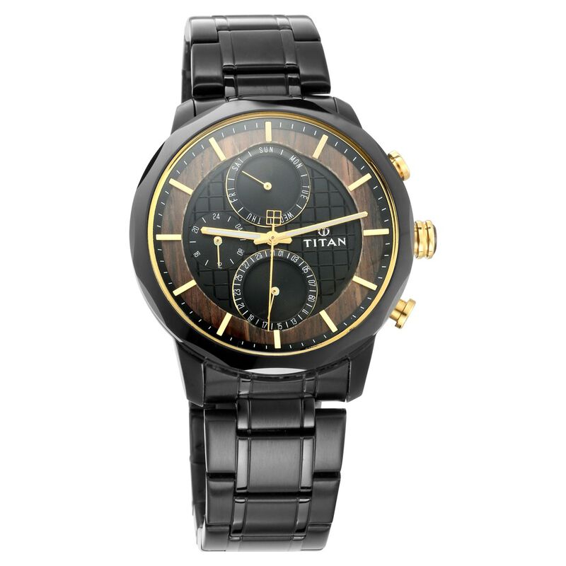 Buy Online Titan Quartz Multifunction Black Dial Metal Strap Watch for ...