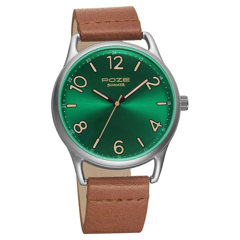 Buy Online Poze by Sonata Quartz Analog Green Dial PU Leather Strap ...