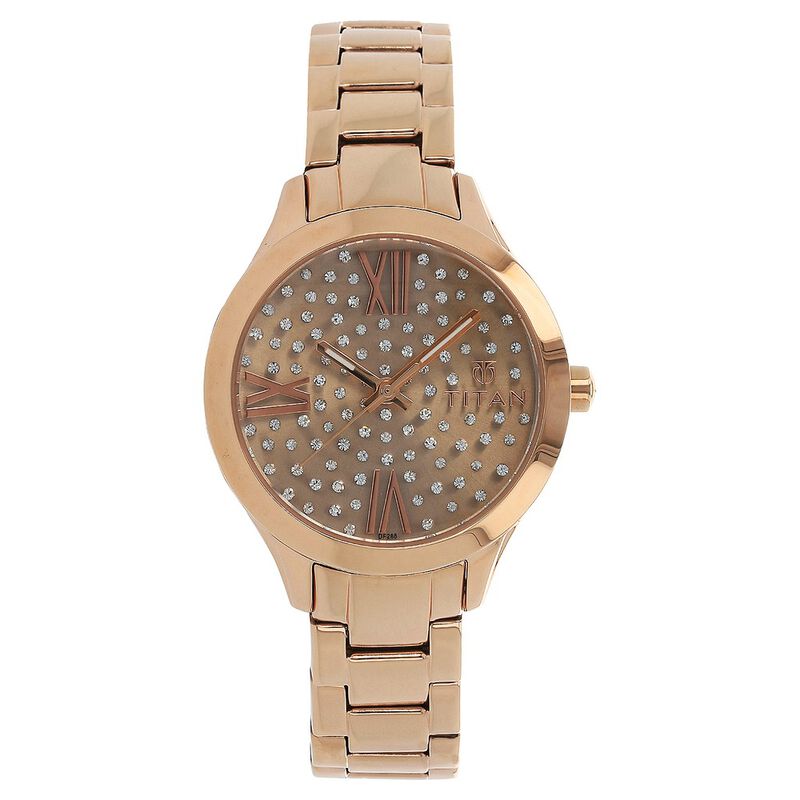 Buy Online Titan Quartz Analog Rose Gold Dial Stainless Steel Strap ...