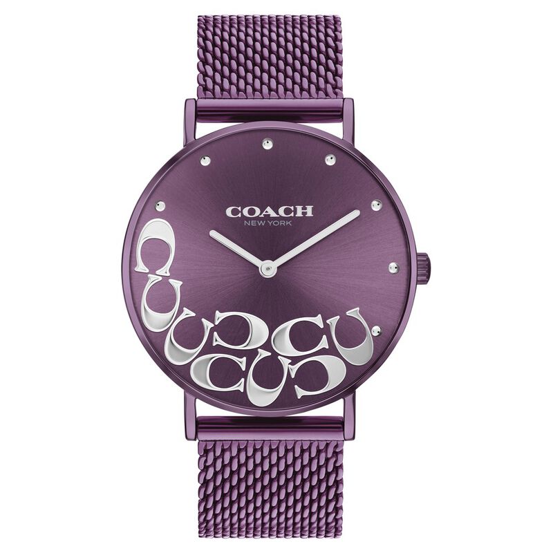 Buy Online Coach Quartz Analog Purple Dial Stainless Steel Strap Watch ...