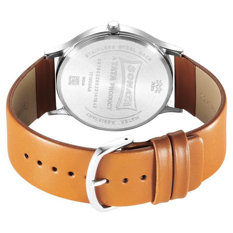 Buy Online Sonata Aspire Quartz Analog Silver Dial Leather Strap Watch ...