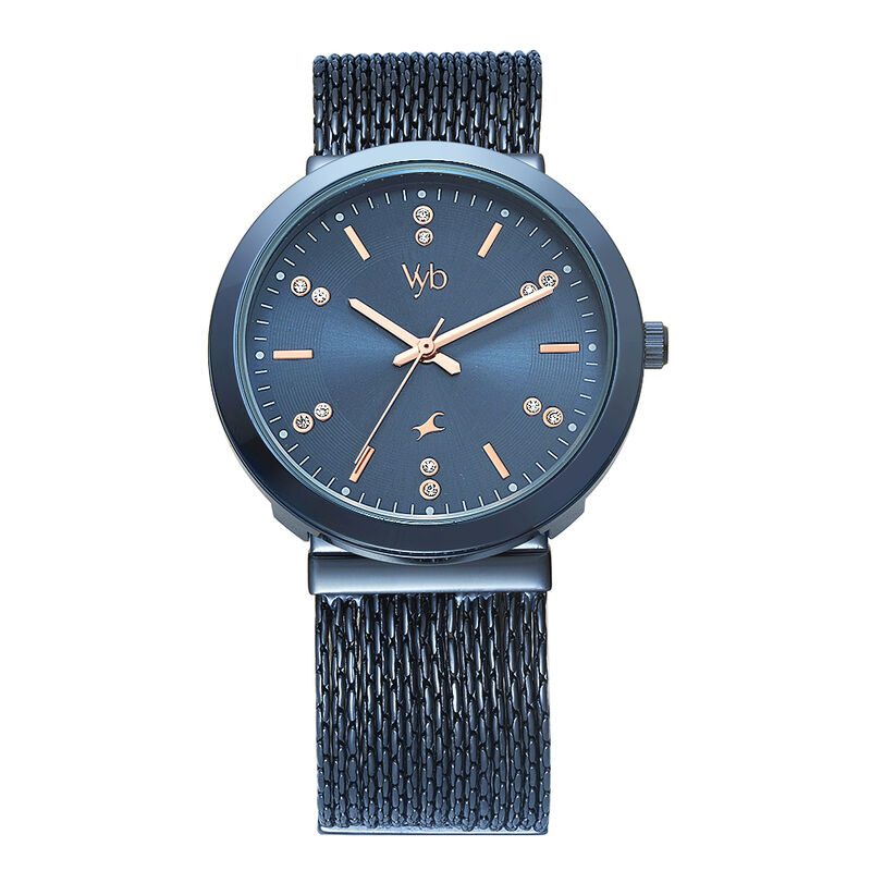 Buy Online Fastrack Vyb Flare Quartz Analog Blue Dial Metal Strap Watch ...
