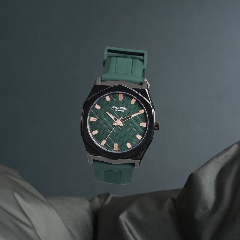 Buy Online Poze By Sonata Quartz Analog Green Dial Green Silicone Strap ...