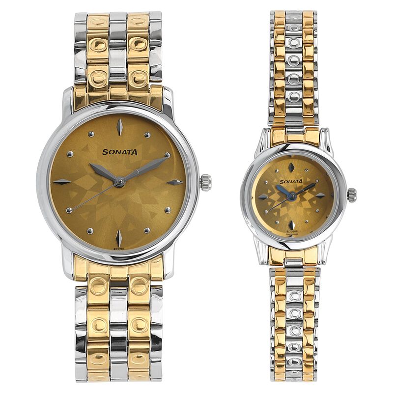 Buy Online Sonata Quartz Analog Champagne Dial Metal Strap Watch for ...