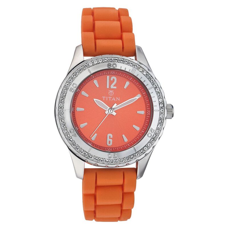 Buy Online Titan Quartz Analog Orange Dial Watch for Women - 9829sp03 ...