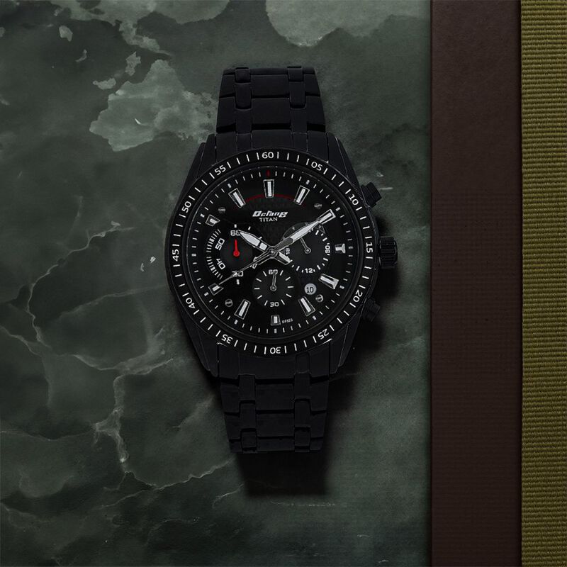 Buy Online Titan Quartz Chronograph Black Dial Stainless Steel Strap ...