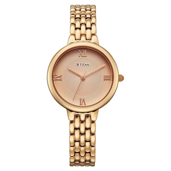 Buy Online Titan Eminence Quartz Analog Pink Dial Rose Gold Strap Watch ...