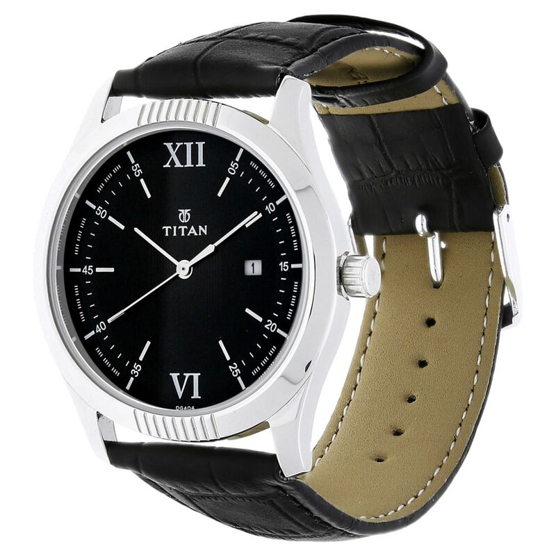 Buy Online Titan Quartz Analog Black Dial Leather Strap Watch for Men ...