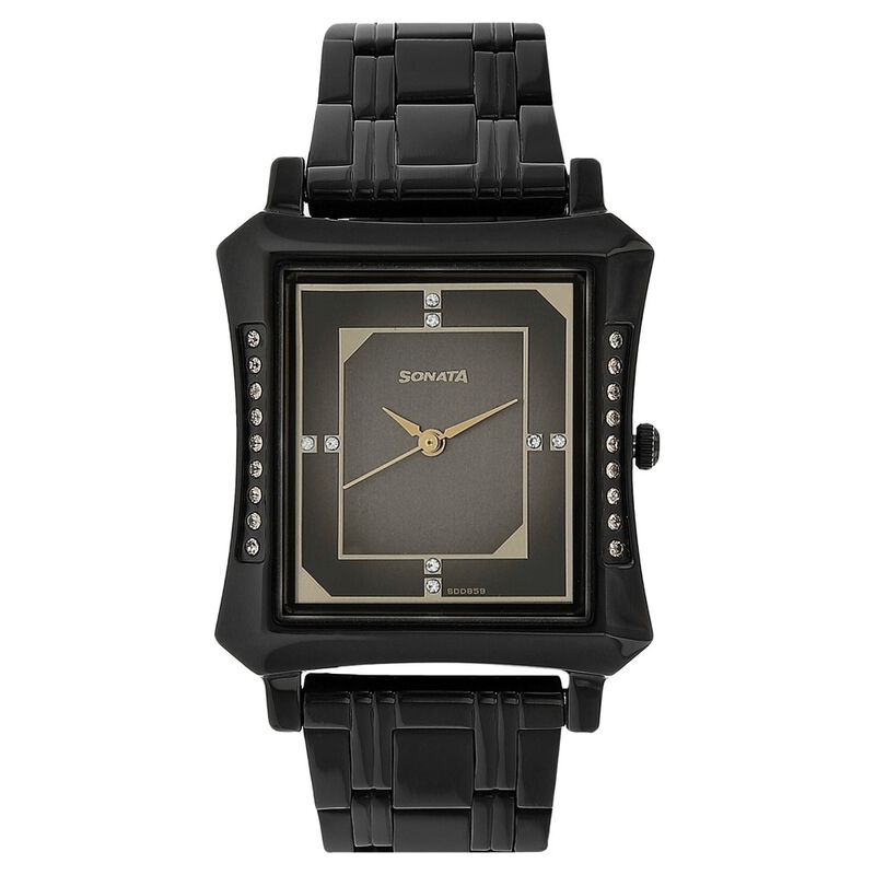 Buy Online Sonata Quartz Analog Black Dial Stainless Steel Strap Watch ...