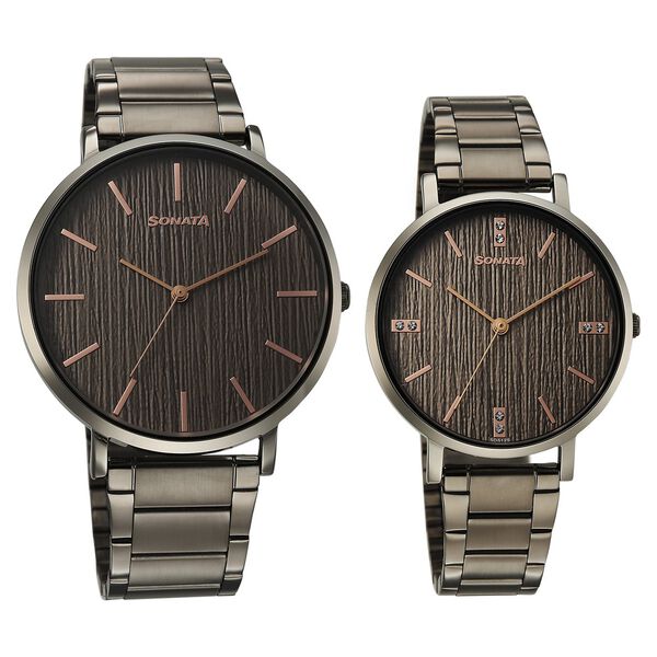 Buy Online Sonata Soulmate Quartz Analog Grey Dial Grey Stainless Steel ...