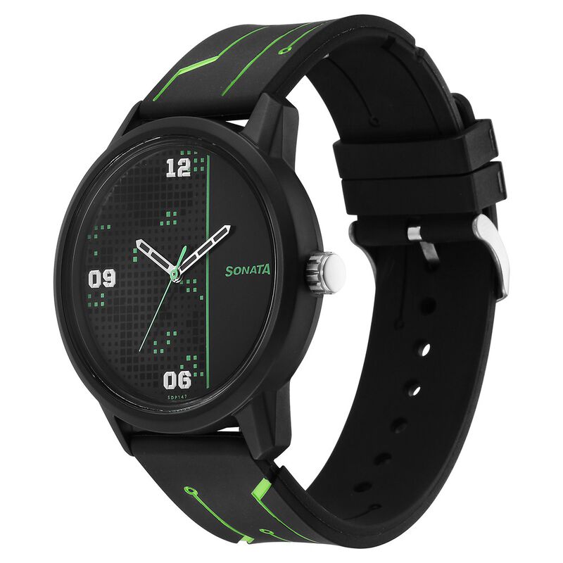 Buy Online Sonata Volt Quartz Analog Black Dial Polyurethane Strap ...