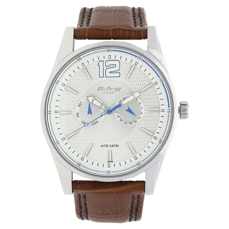 Buy Online Titan Quartz Multifunction Silver Dial Leather Strap Watch ...
