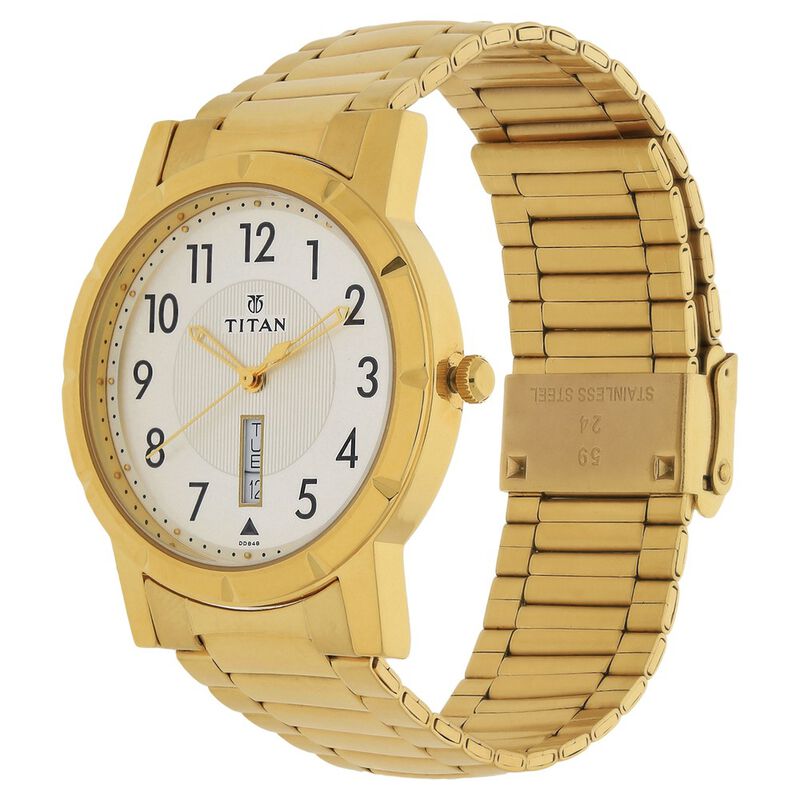 Buy Online Titan Quartz Analog with Day and Date Silver Dial Stainless ...