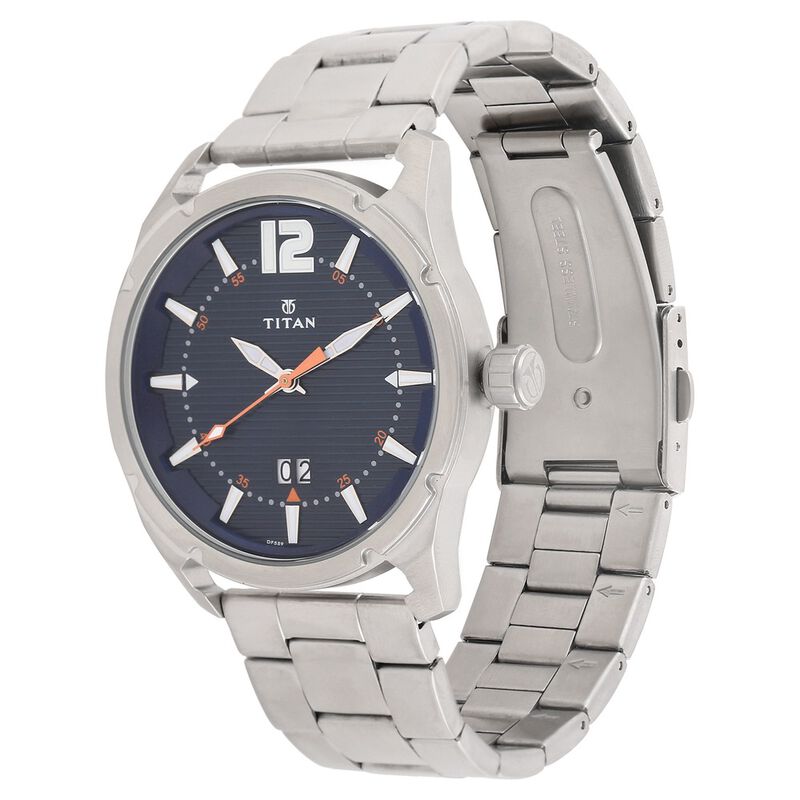 Buy Online Titan Round Blue Dial Analog with Date Stainless Steel Strap ...