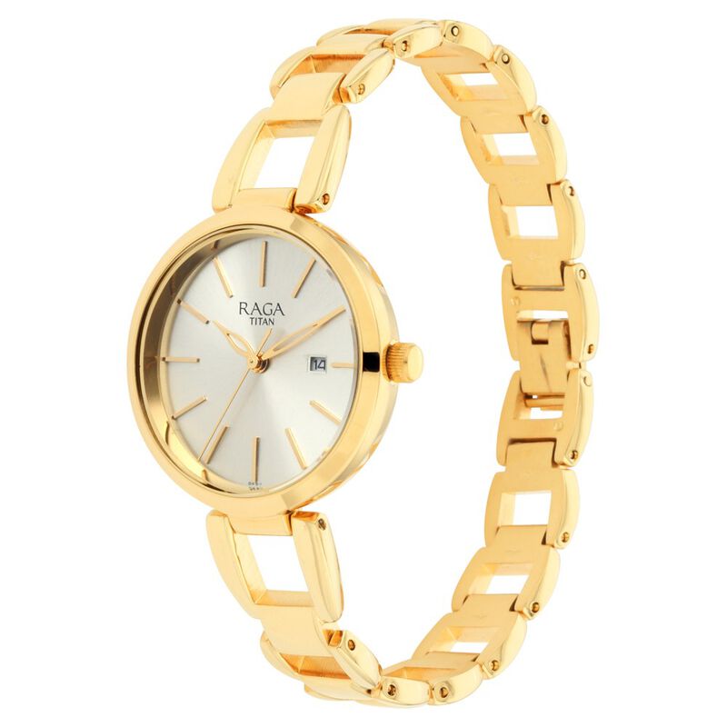 Buy Online Titan Raga Viva Golden Dial Analog with Date Metal Strap ...