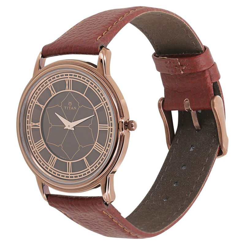 Buy Online Titan Eternal Mumbai Quartz Analog Brown Dial Leather Strap ...