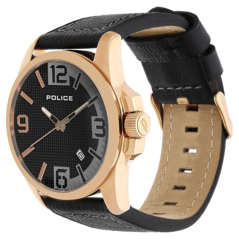 Buy Online Police Quartz Analog with Date Black Dial Leather Strap ...