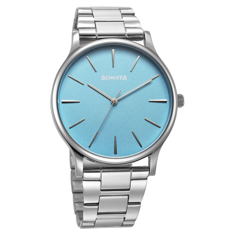 Buy Online Sonata Aspire Quartz Analog Blue Dial Stainless Steel Strap ...