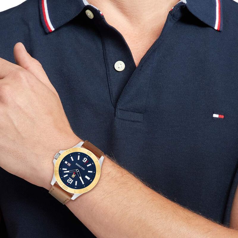 Buy Online Tommy Hilfiger Blue Dial Brown Colour Leather Strap Watch ...