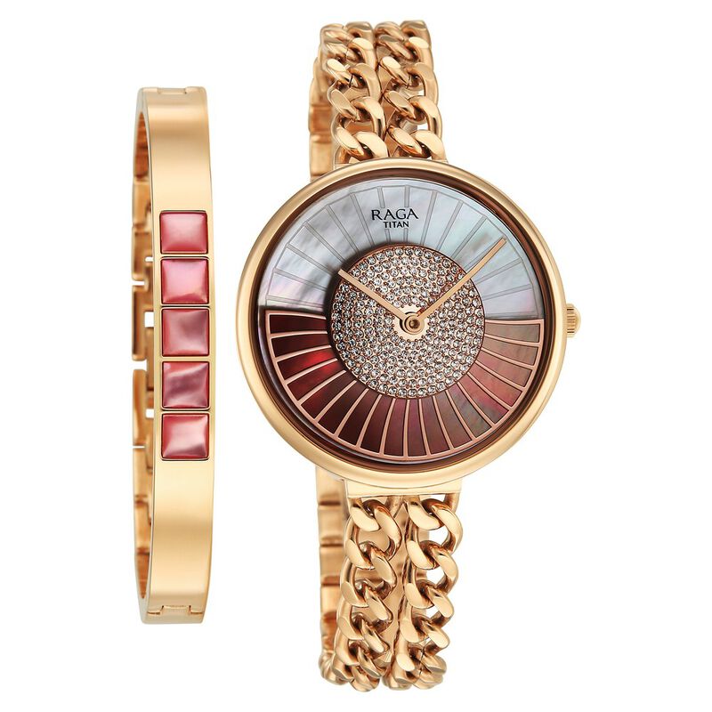 Buy Online Titan Raga Glimmers Quartz Analog Mother of Pearl Dial Rose Gold Stainless Steel ...
