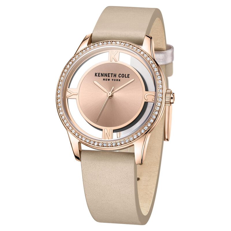 Buy Online Kenneth Cole Quartz Analog Rose Gold Dial Leather Strap ...