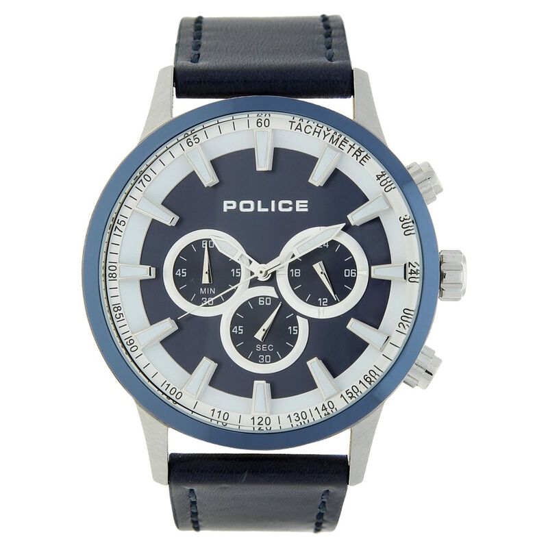 Buy Online Police Quartz Chronograph Blue Dial Leather Strap Watch for ...