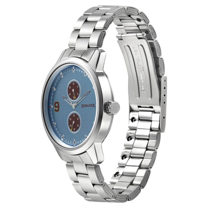 Buy Online Sonata Quartz Analog Blue Dial Metal Strap Watch for Men ...